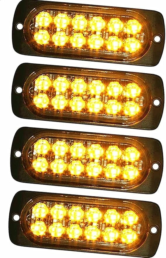 WE Amber Emergency Safety Flashing Lights Bar, Pack of 4 Bright 12 LED ...