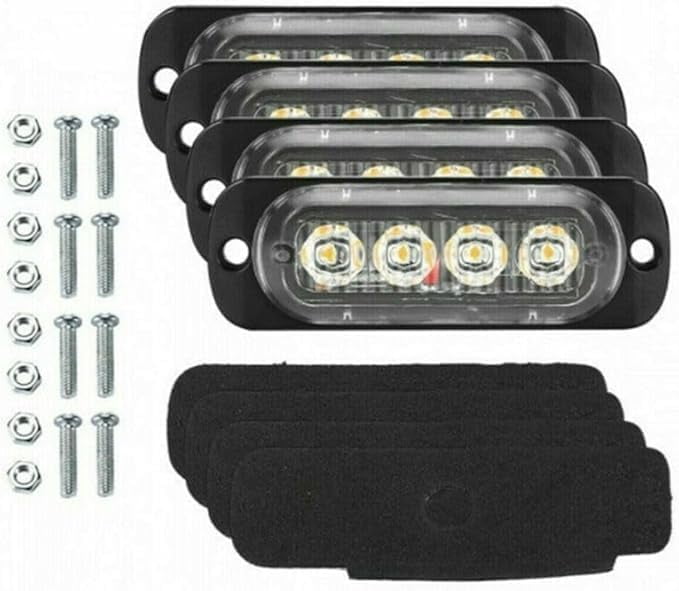 WE Amber Emergency Safety Flashing Lights Bar, Pack of 4 Bright 4 LED ...