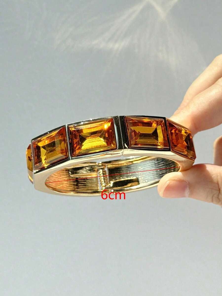 Amber Faceted Geometric Bangle Bracelet In Goldtone Metal - Color E ...
