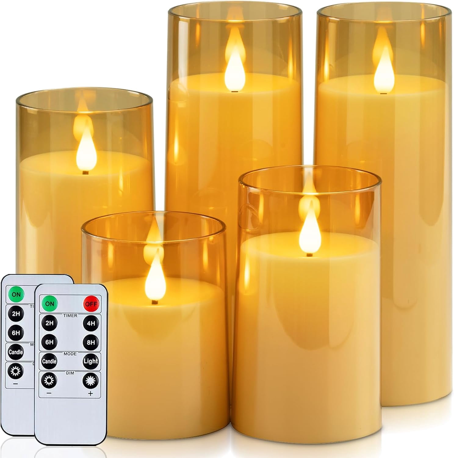 Amber Flickering Flameless Candles, Battery Operated Acrylic LED Pillar ...