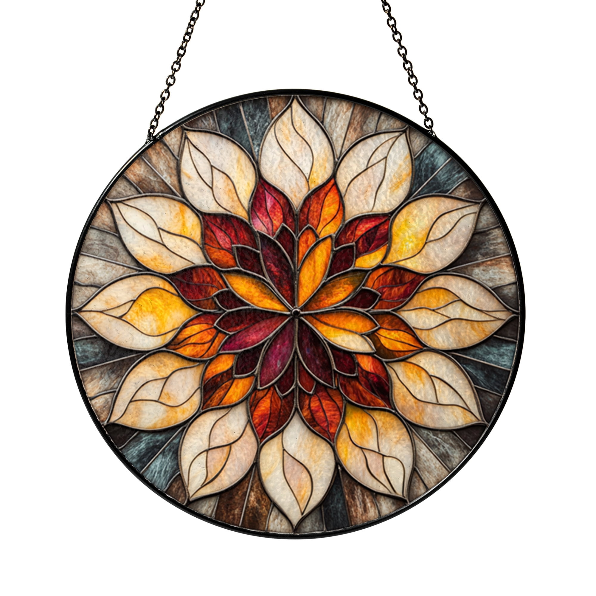 Amber Floral Mandala Stained Glass Style Suncatcher, Decorative Window ...