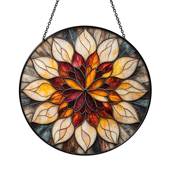 Amber Floral Mandala Stained Glass Style Suncatcher, Decorative Window ...