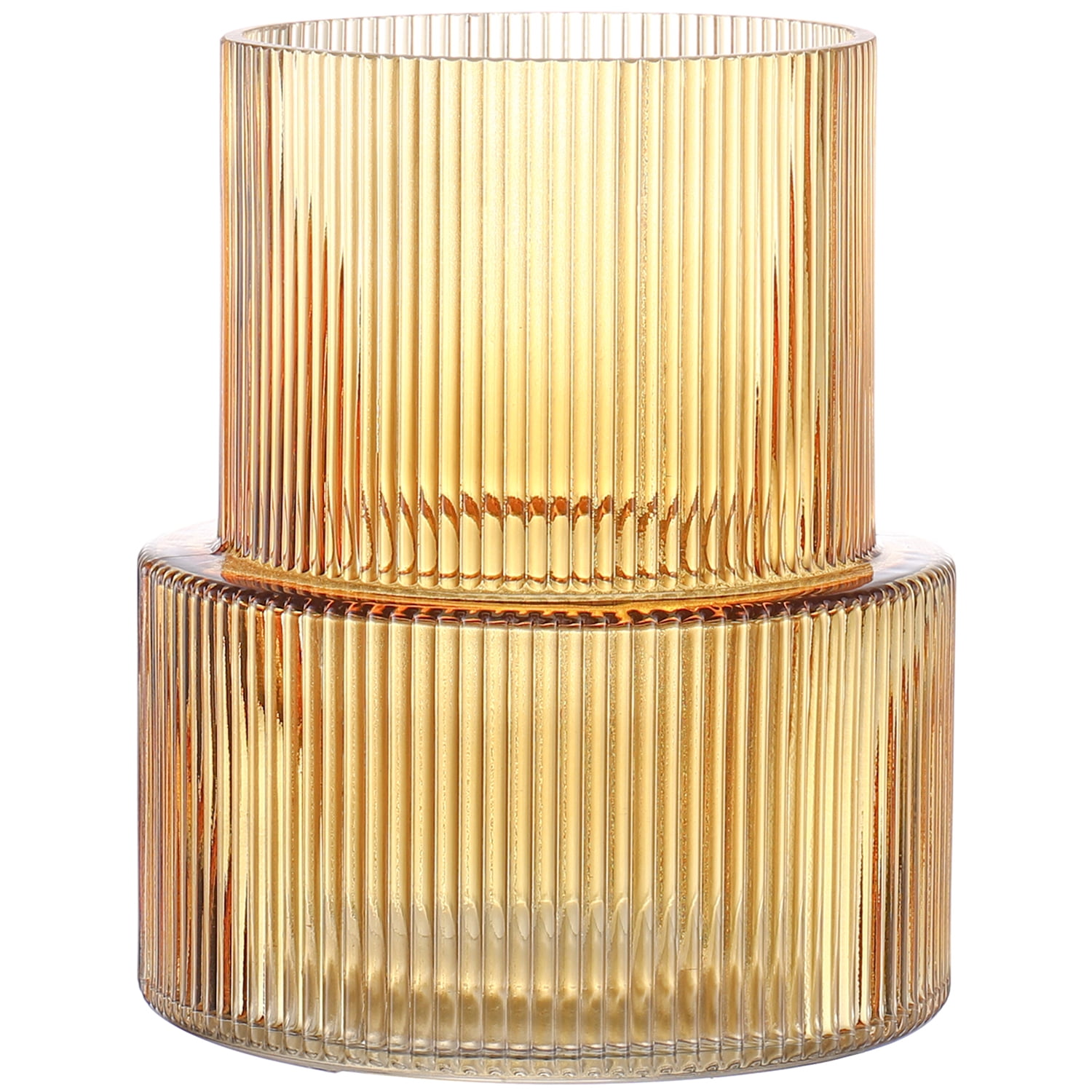 Amber Fluted Ribbed Glass Vase - 7.5 Inch Tall Vase for Fresh Flowers ...