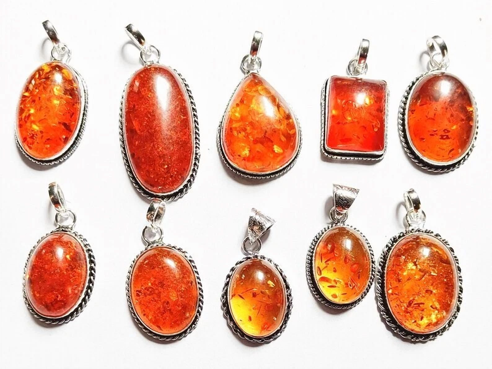 Amber Gemstone Pendant in 925 Sterling Silver – Ethnic Style Good Luck ...