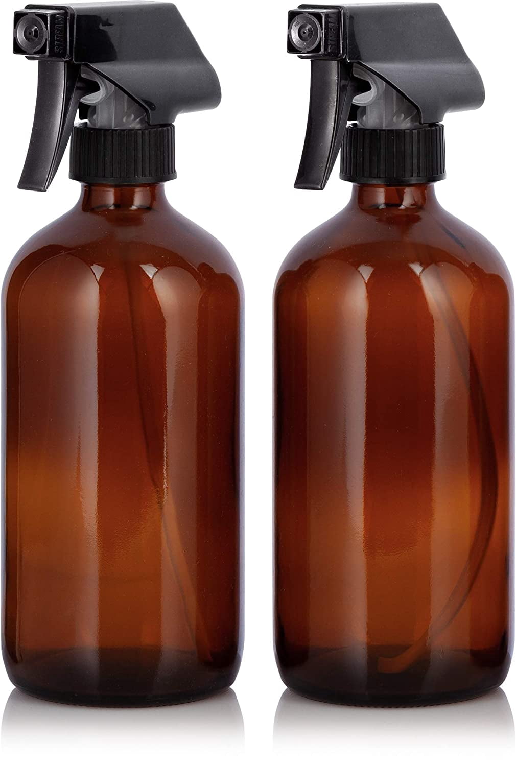 Amber Glass Boston Round Trigger Spray Bottle with Black Sprayer - 16 ...