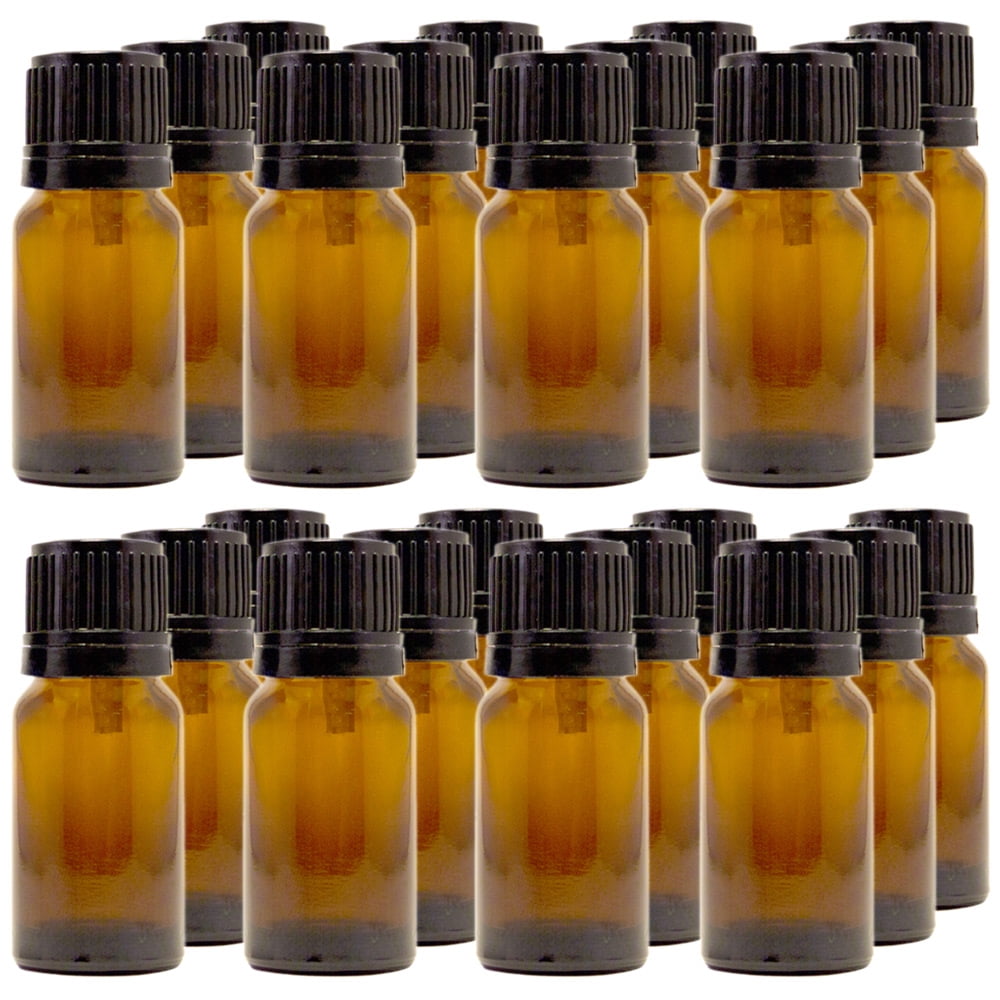 Amber Glass Bottle - 10 ml (1/3 fl oz) w/ Euro Dropper & Tamper-Evident ...