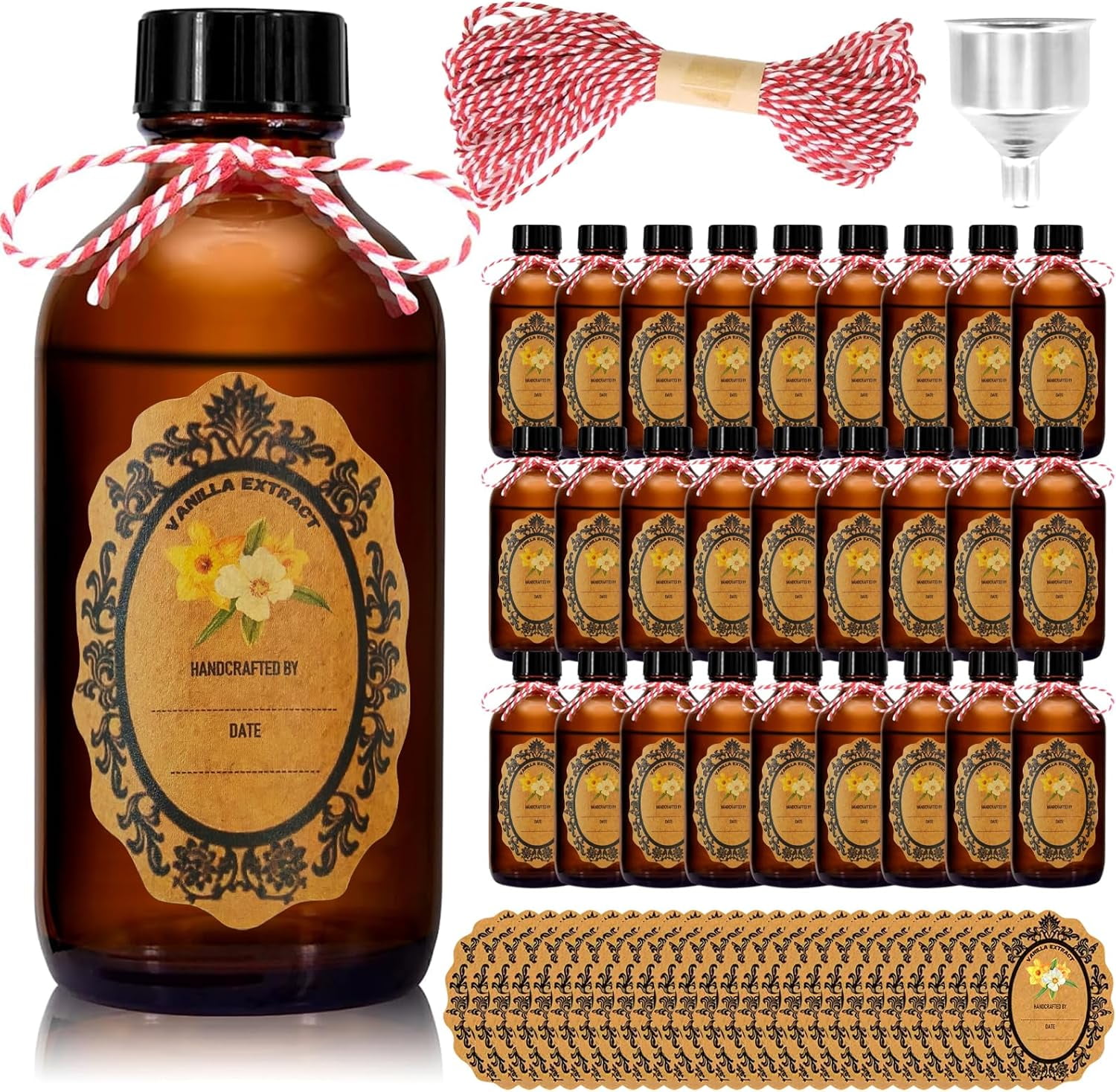Amber Glass Bottle Boston Round Bottles with Caps Brown Vanilla Extract ...