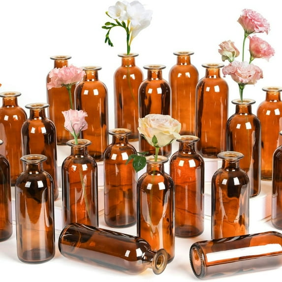 Amber Glass Bud Vase, 20 Pack 8 Oz Living Bud Vases, Small Vases for ...