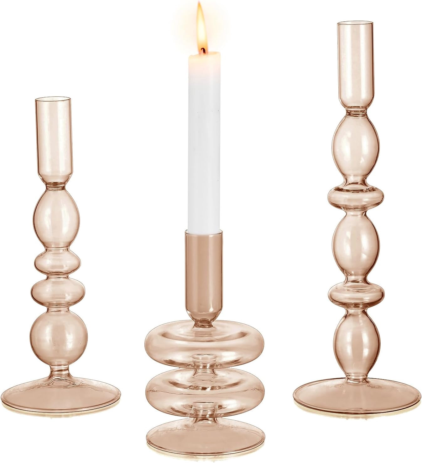 Amber Glass Candle Holders: Tall Skinny Candle Holders Set of 3, Modern ...