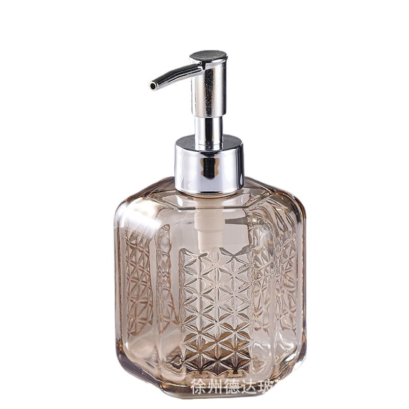 Amber Glass Hand Sanitizer Bottle - Elegant Push-Type Soap Dispenser ...