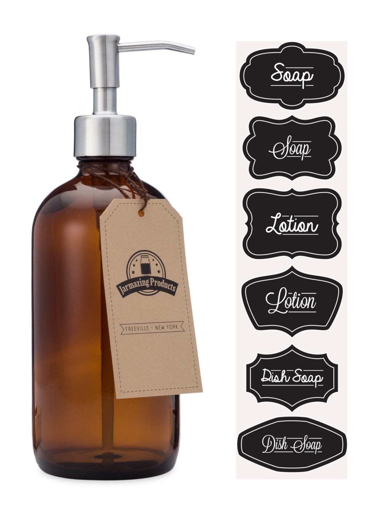 Amber Glass Jar Soap and Lotion Dispenser with Stainless Steel Pump ...