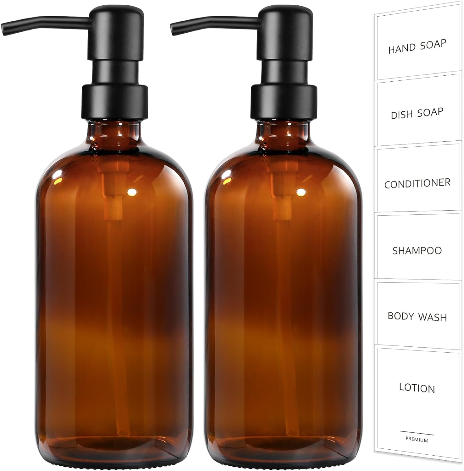 Amber Glass Soap Dispenser, 2 Pack Bathroom Hand Dispensers with ...
