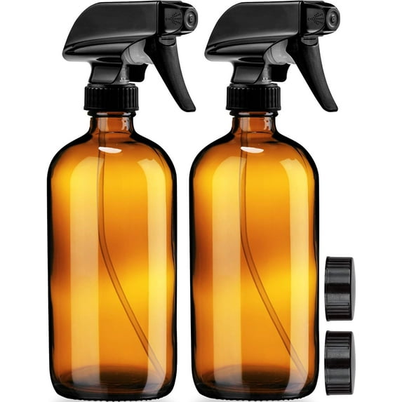 Amber Glass Spray Bottles 2-Pack 16oz Refillable Sprayer Bottles with ...