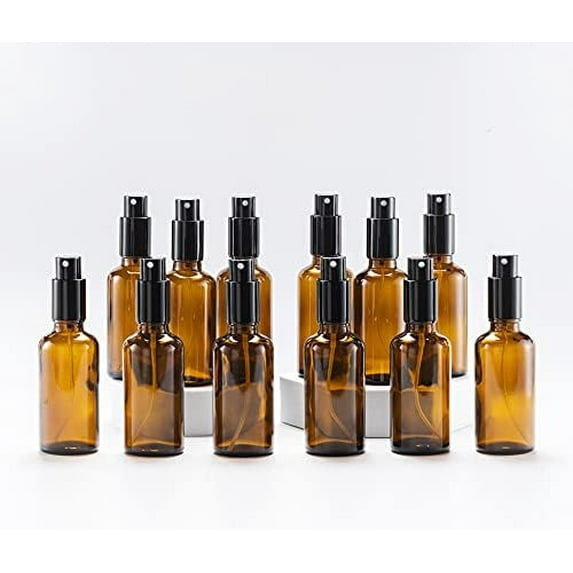 Amber Glass Spray Bottles 2oz, with Small Fine Mist Spray, Metal Cap ...