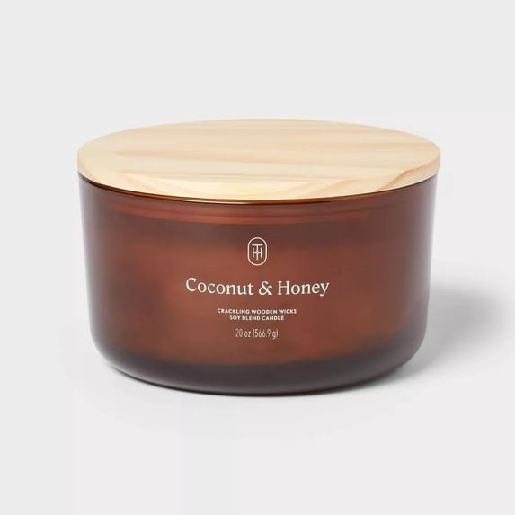 Amber Glass Wooden Wick Jar Candle - Scented, 13oz - Walmart.com