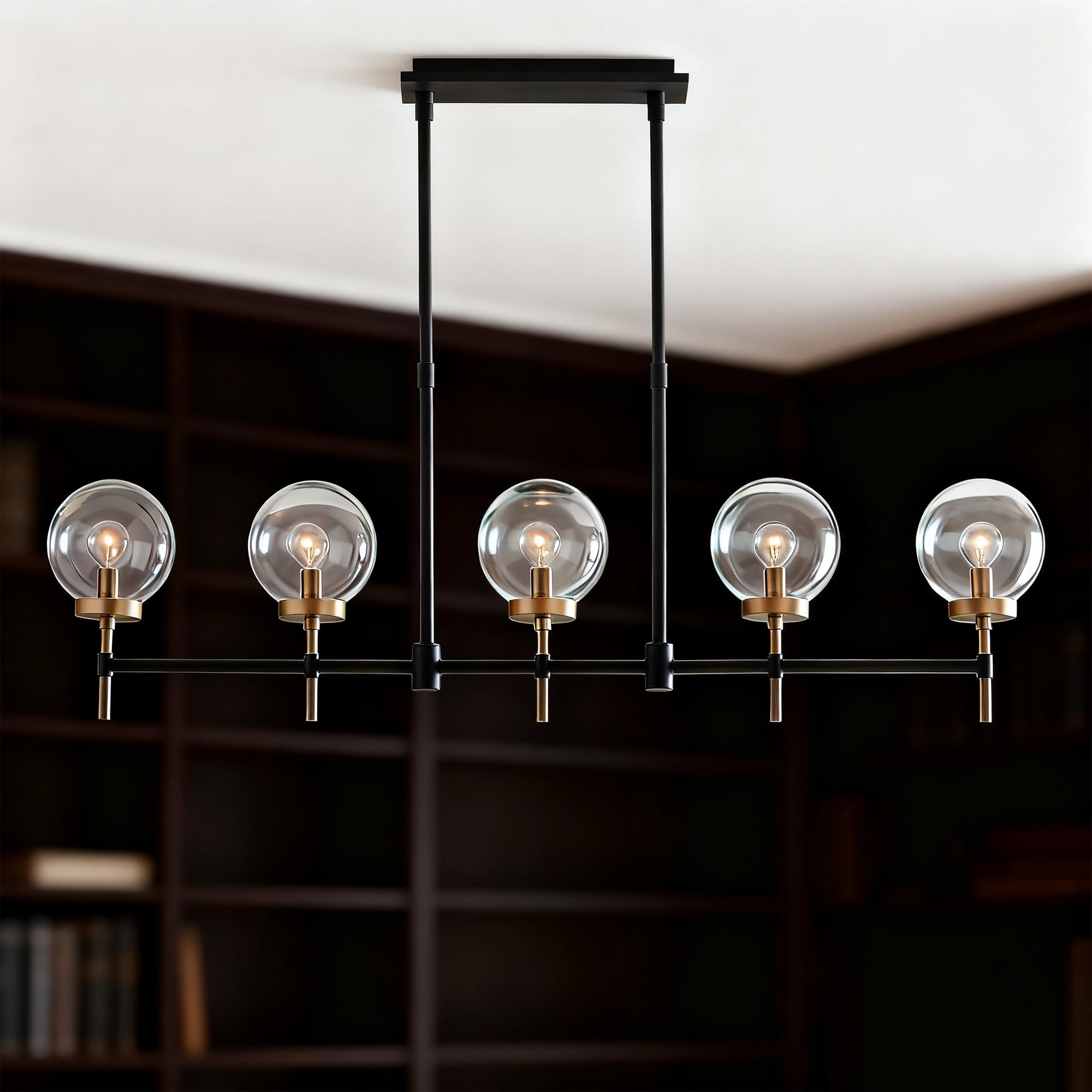 Mordern Linear Matte Black& Brass Chandelier, Iron Ceiling Light with ...
