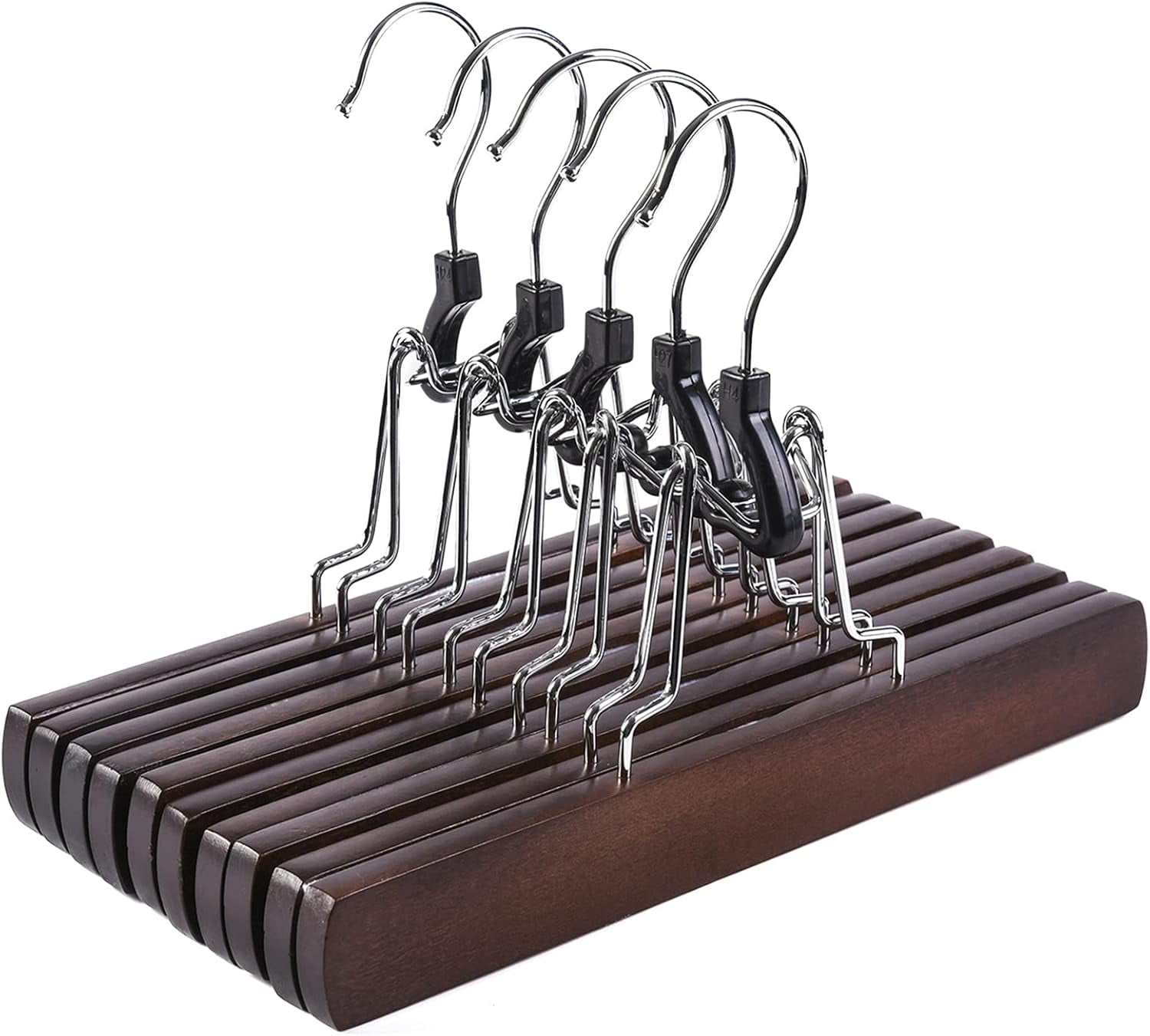 Amber Home 10 Pack Walnut Wooden Pants Hangers, Wood Clamp Hangers with ...