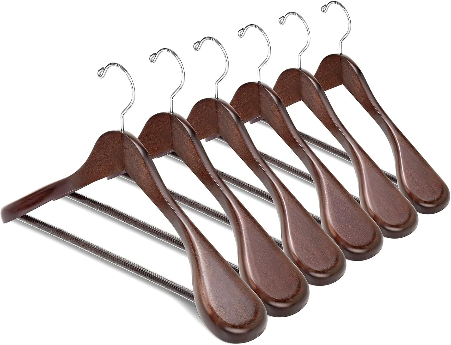 Amber Home 6 Pack Natural Wide Shoulder Bamboo Wooden Suit Coat Hangers ...