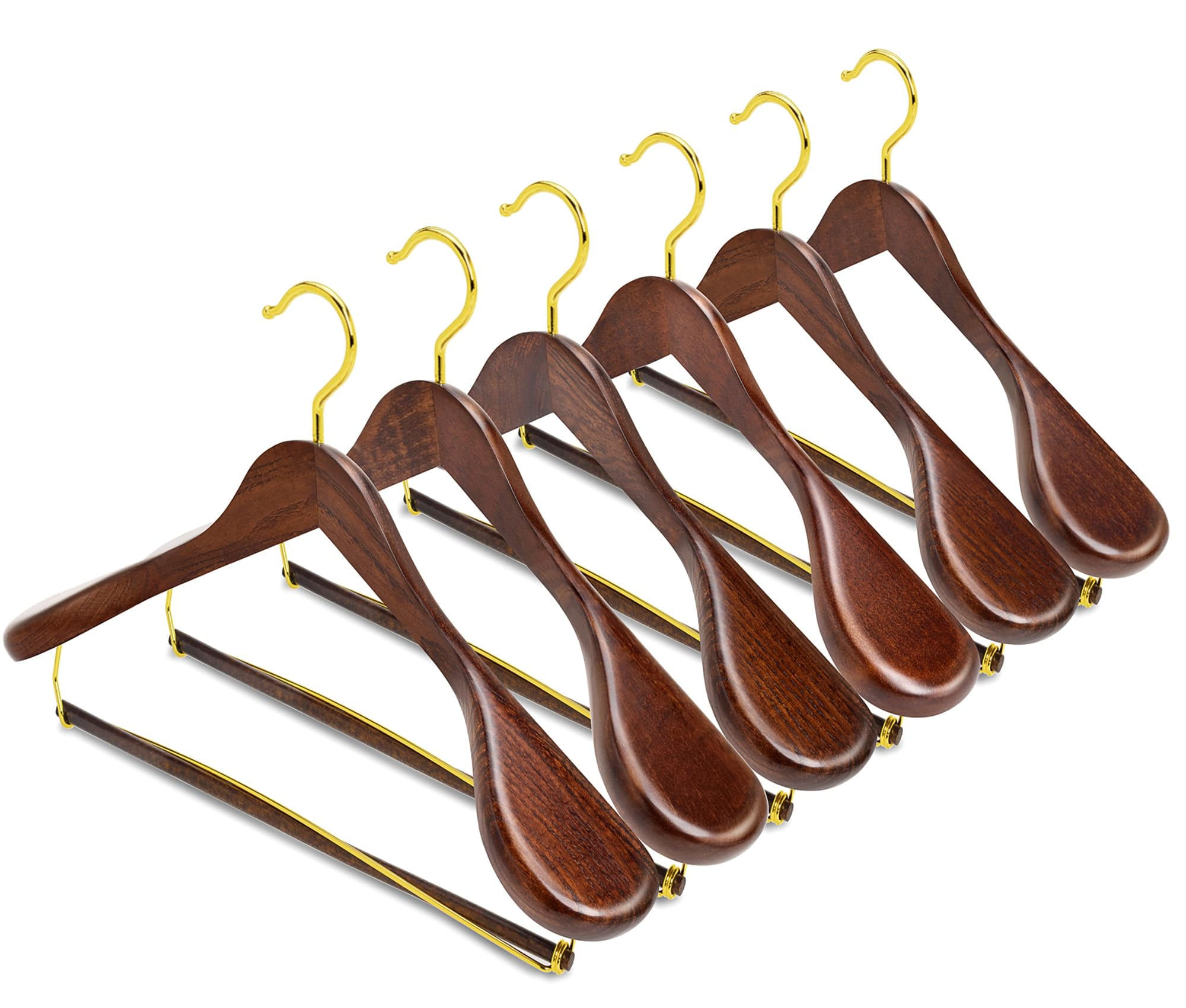 Amber Home 6 Pack Retro Wooden Suit Hangers with Gold Hook, Vintage ...