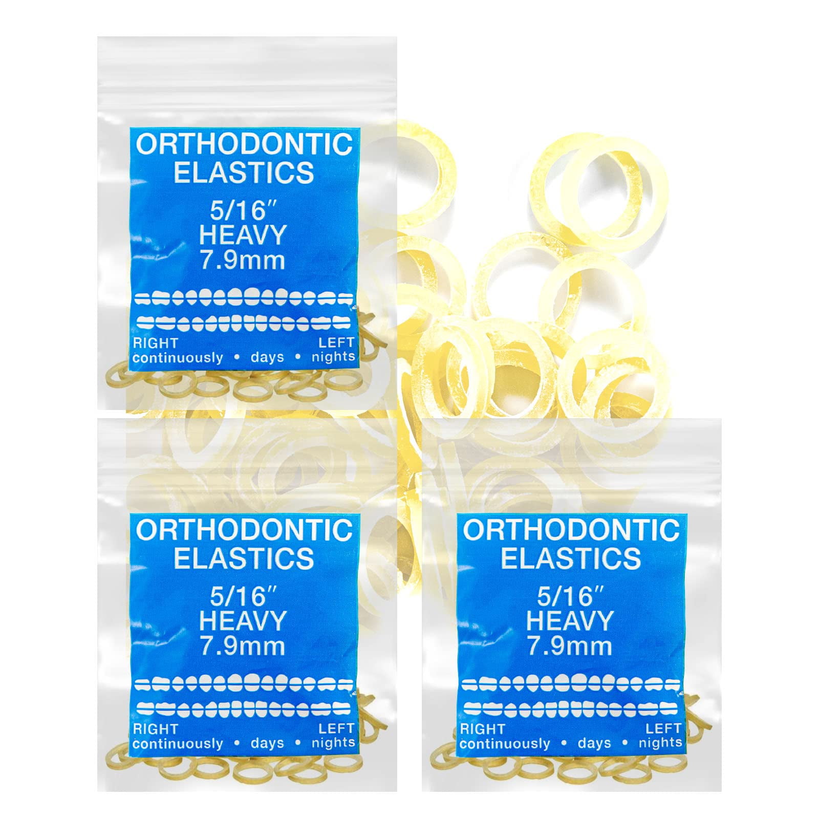 Amber Latex 3 Packs 300 counts 5/16inch (8mm) Heavy (6.5oz) Intraoral Elastic Bands Unimedic ...