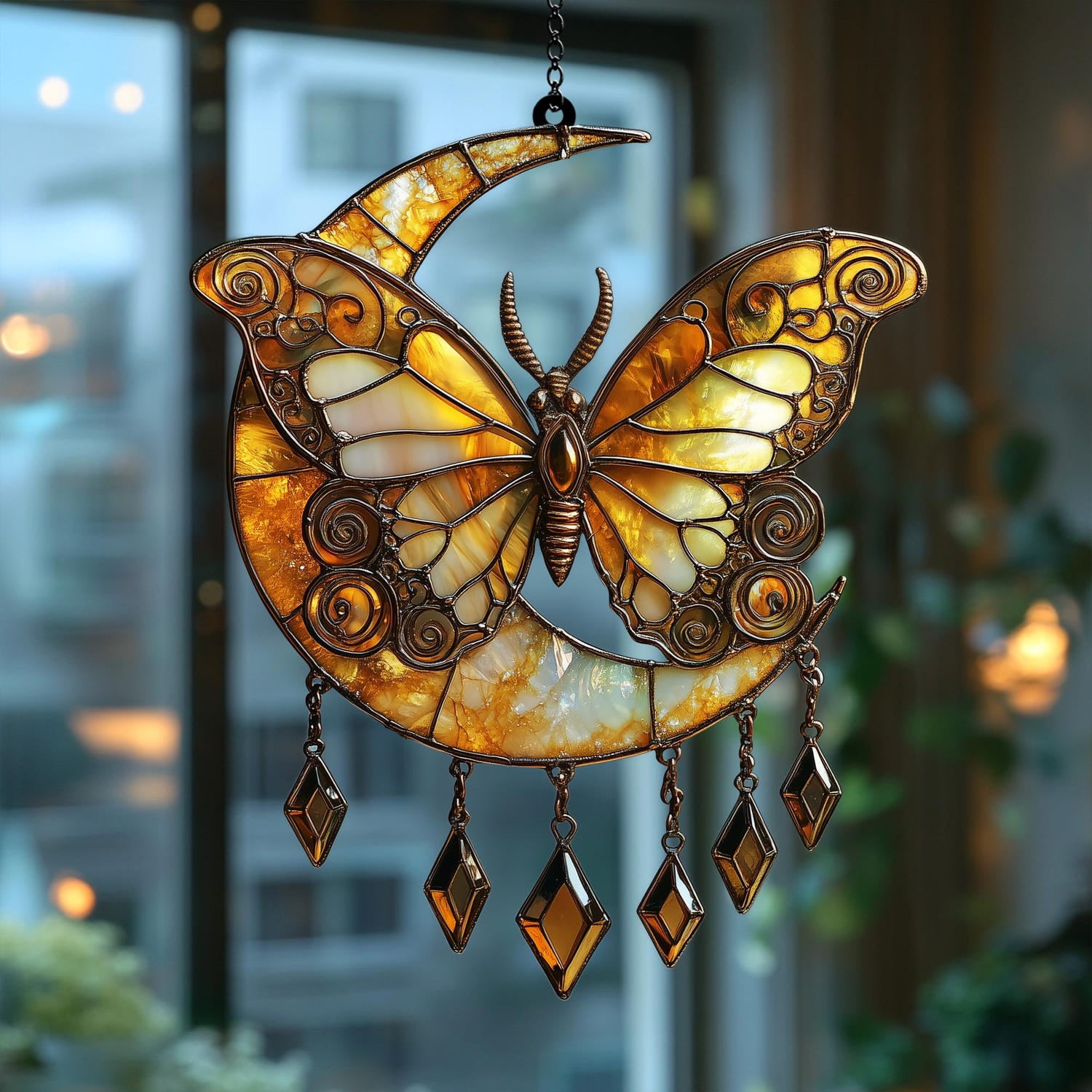 Amber Moon Butterfly Acrylic Window Hanging – Celestial Faux Stained ...