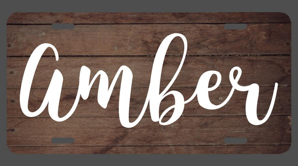 Amber Name Wood Style License Plate Tag Vanity Novelty Metal | UV ...