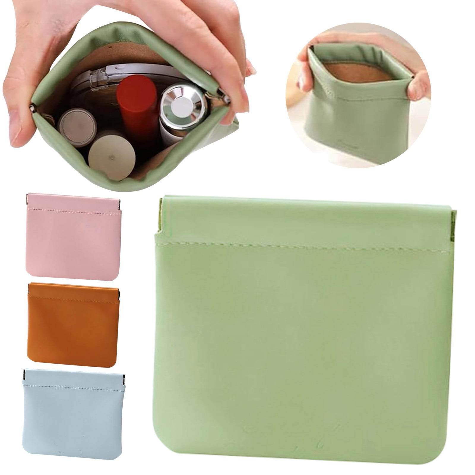 Amber Orange Leather Snap Closure Pouch, Cosmetic Organizer Bag for ...