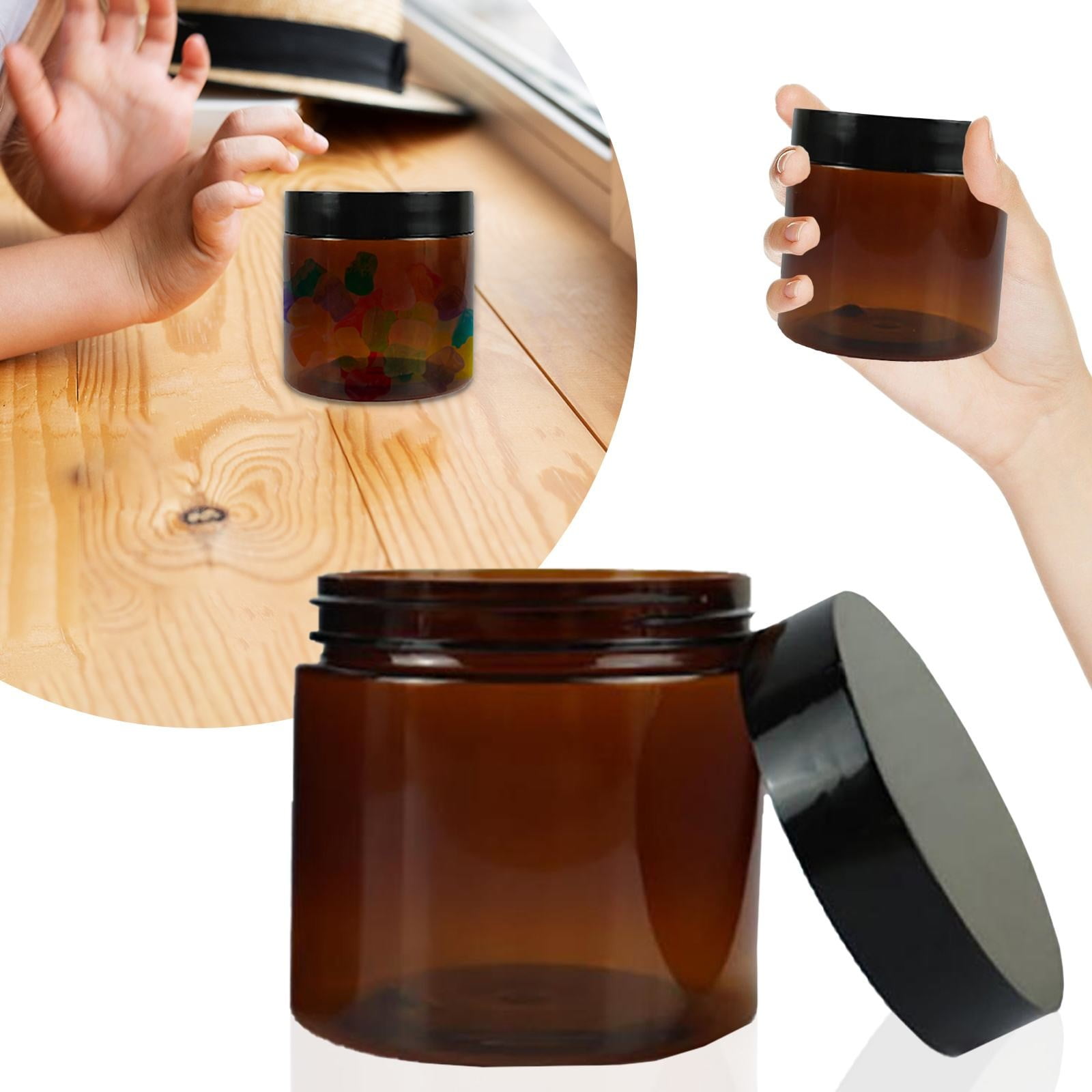 Kitchen Glass Amber Plastic Jars With Lids And Labels Brown Body Butter ...