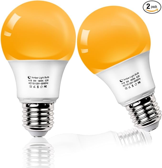 Amber Sleep Light Bulbs, Blue Light Blocking, A19 9W(60 Watt Equivalent ...