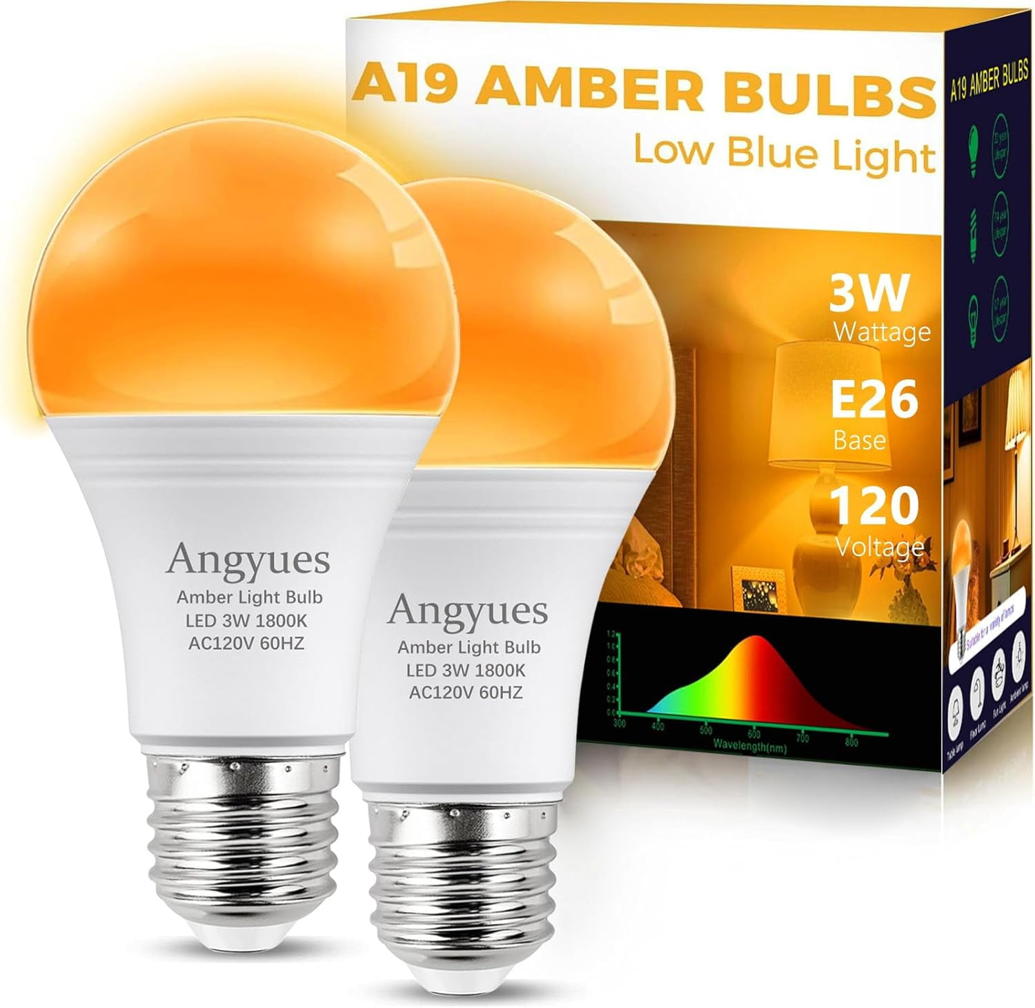 Amber Sleep Light Bulbs, Blue Light Blocking, A19 3W(25 Watt Equivt ...