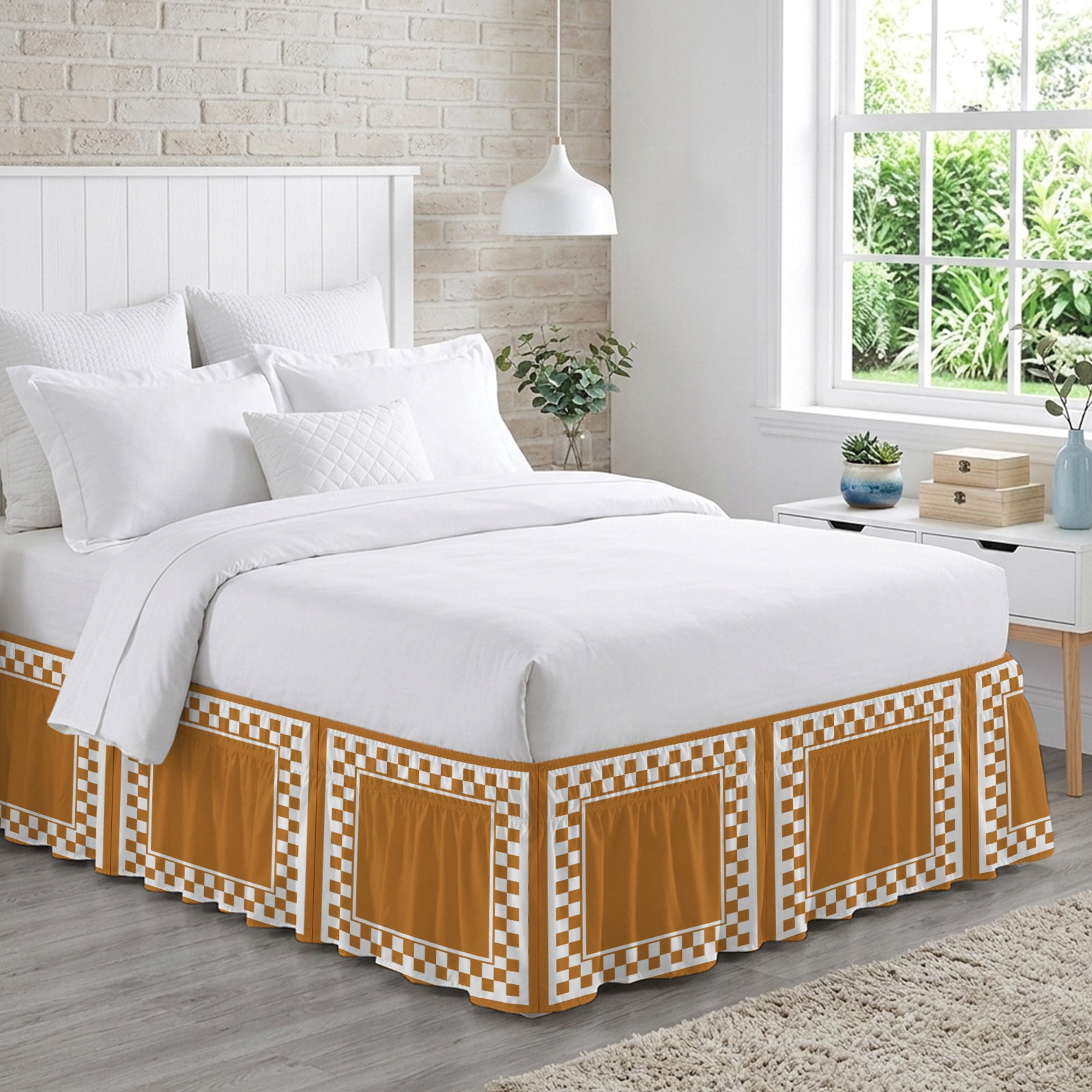 Amber Square Bed Skirt Queen Size 16 Inch Drop, Graphic Retro Orange ...