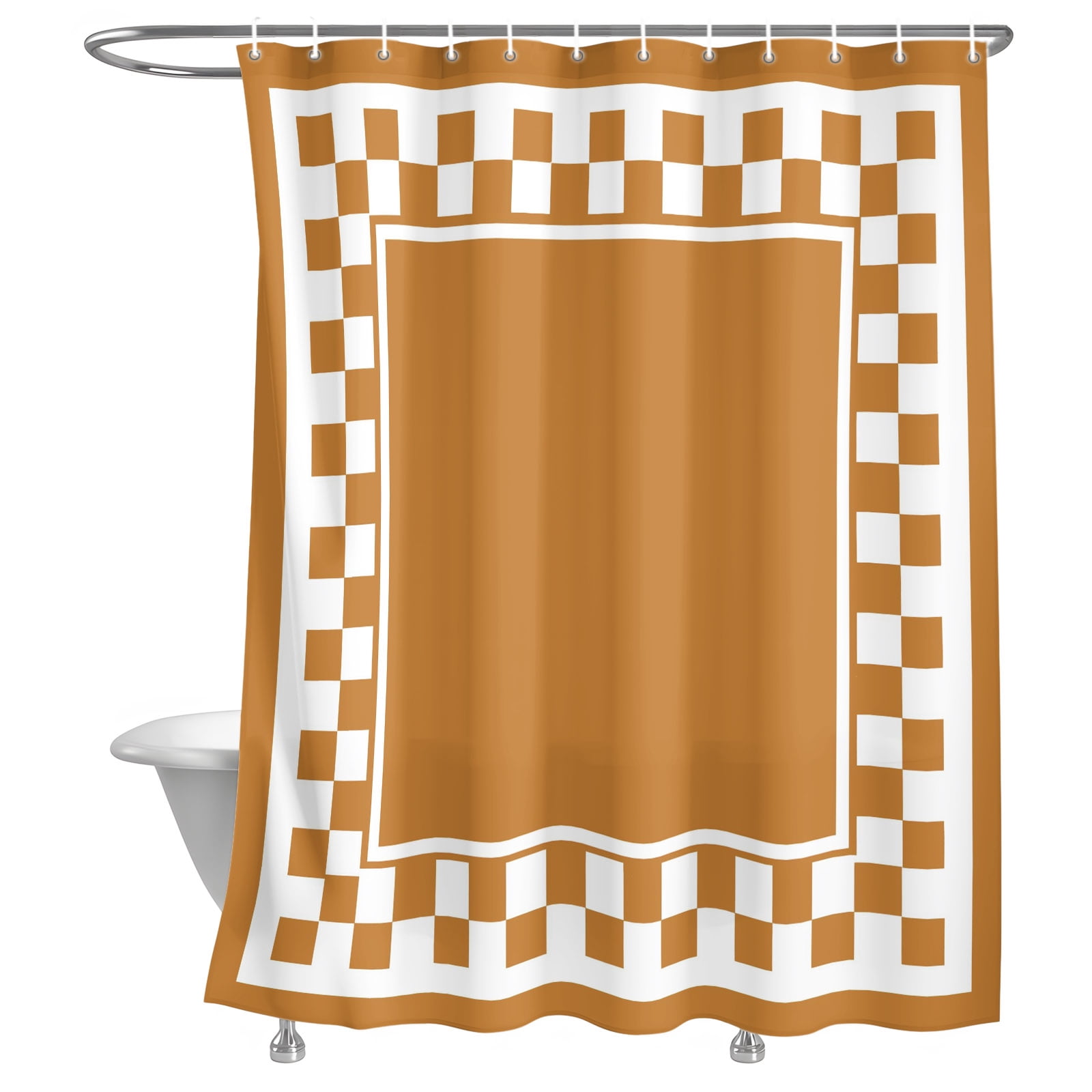 Amber Square Shower Curtain, Graphic Retro Orange White Checkered ...