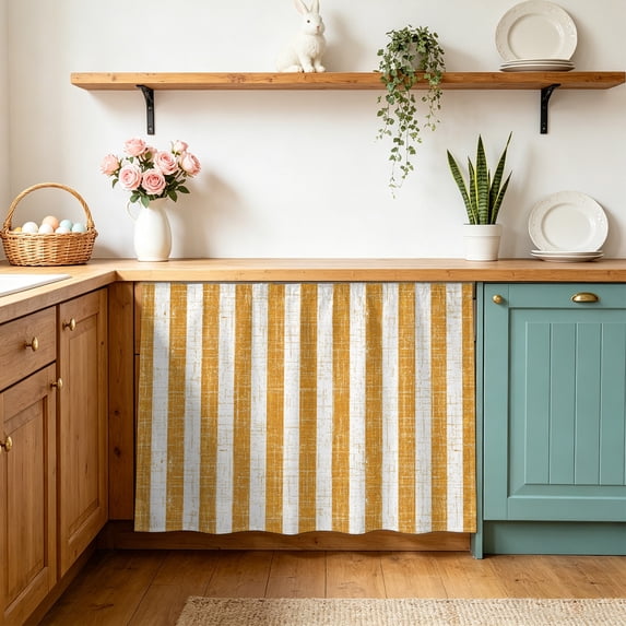 Amber Stripes Cabinet Curtains 11" W x 13" L, Modern Abstract Linens ...