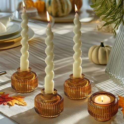 Amber Taper Candle Holders for Candlesticks Set of 4 - Fluted ...