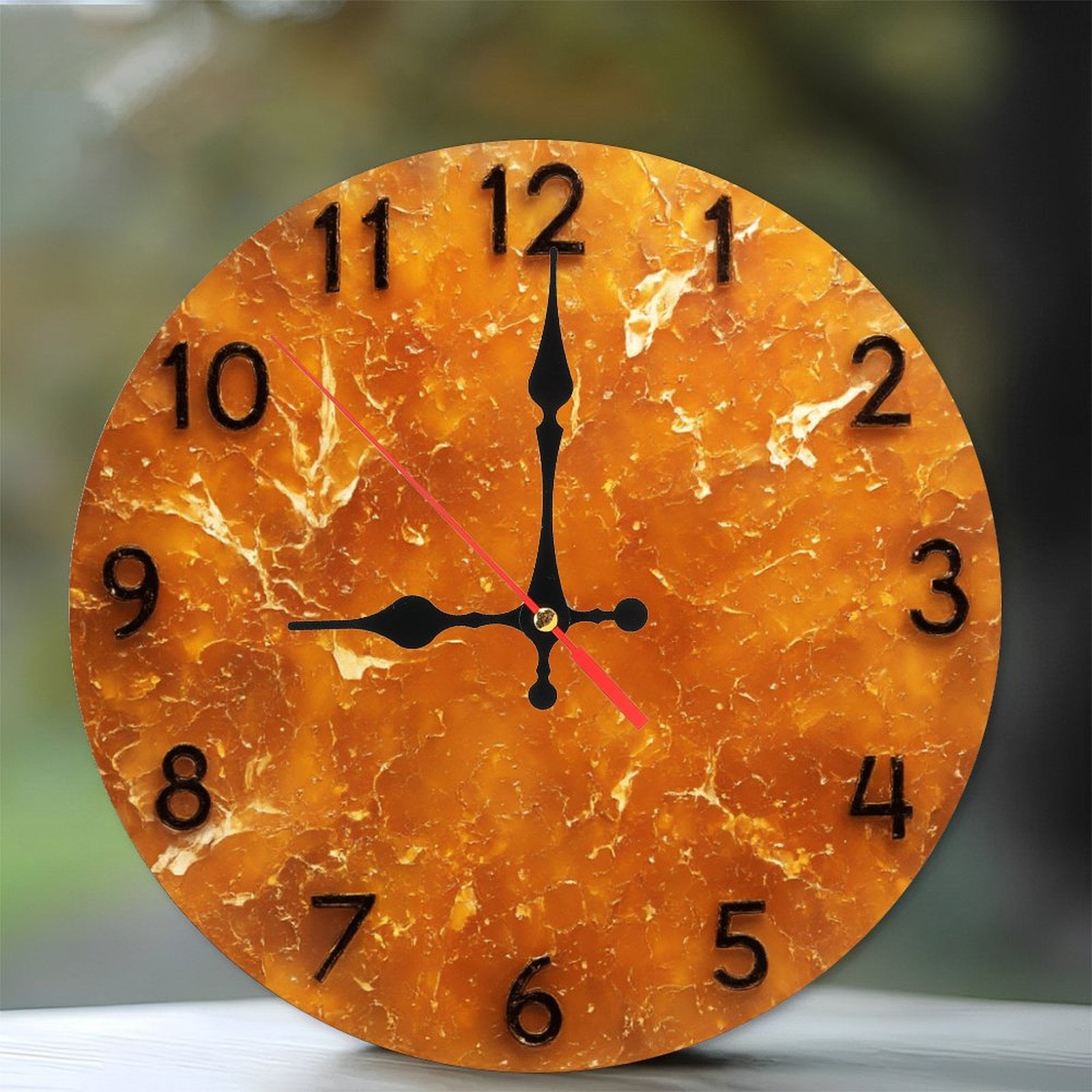 Amber Wall Clock Rustic Orange Marble Texture Home Decor 10-Inch Silent ...