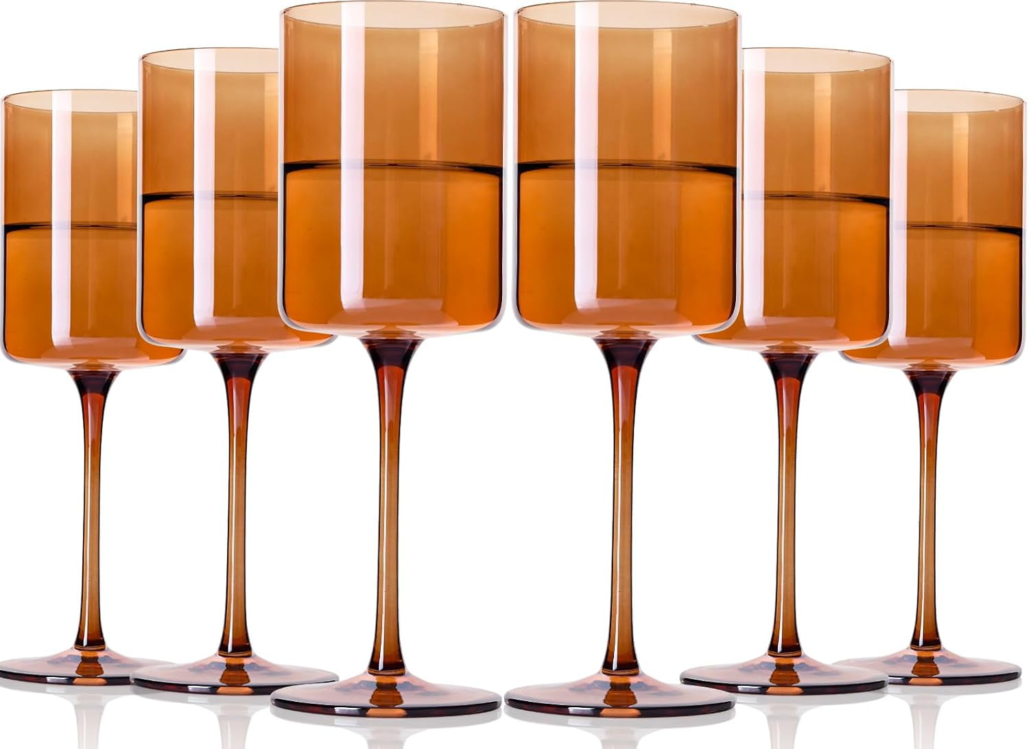 Amber Wine Glasses Set of 6-14oz【Hand Blown 】 Square Colored Wine ...