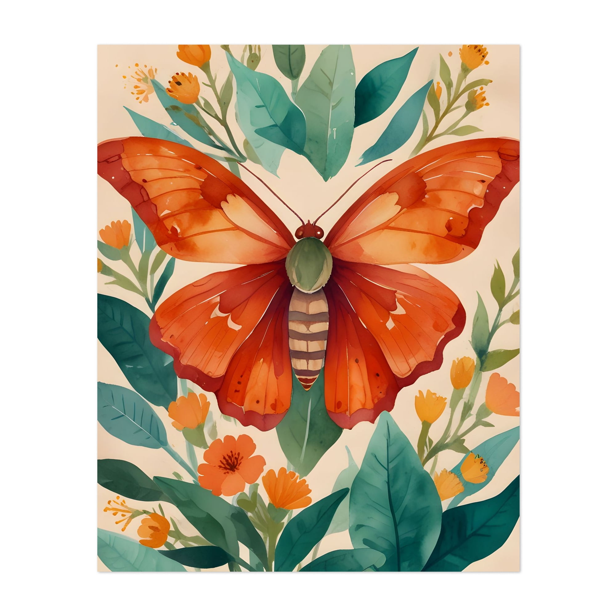 Amber Wings - India Photography Floral Butterfly Nature Watercolor Botanical Garden Unframed ...