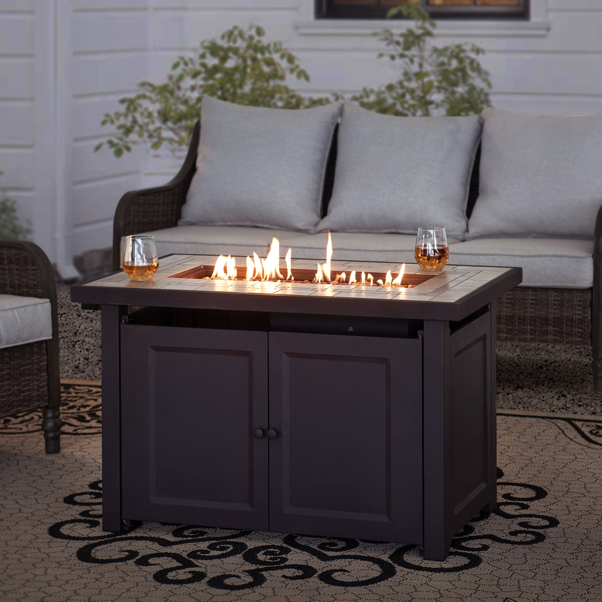 AmberCove Rectangular Propane Burning Fire Pit Table - Walmart.com