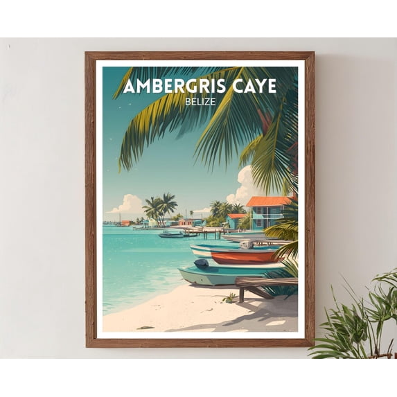 Ambergris Caye Belize Retro Travel Mid Century Modern Vintage Coastal ...