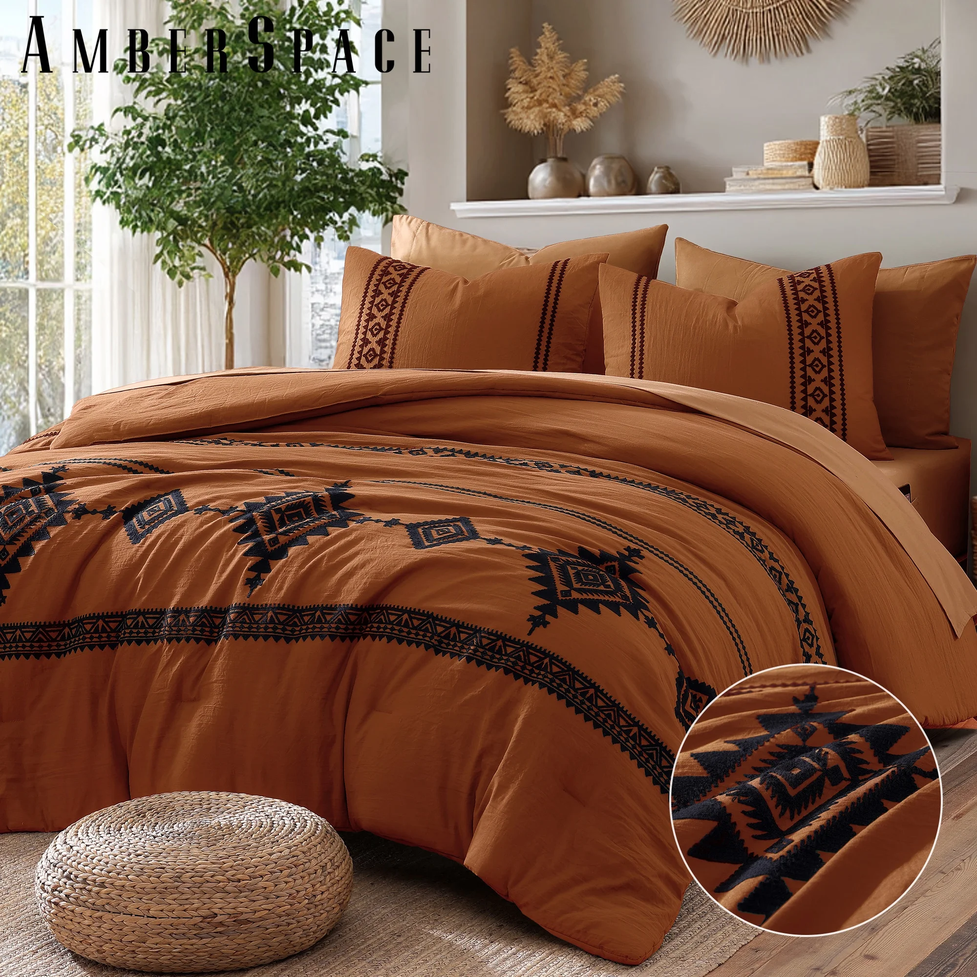 Amberspace Embroidery 7-piece Bed in a Bag Comforter Set with Sheets ...