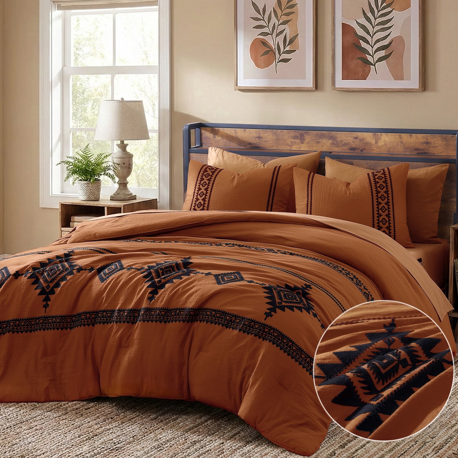 Amberspace, Queen Bed in a Bag Comforter Set, 7-Piece, Burnt Orange ...
