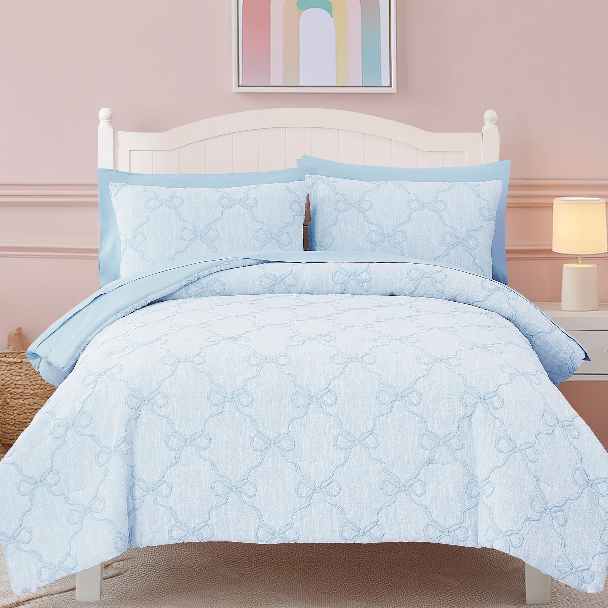 Amberspace Diamond Bow Design 5-piece Bed in a Bag Comforter Set with ...