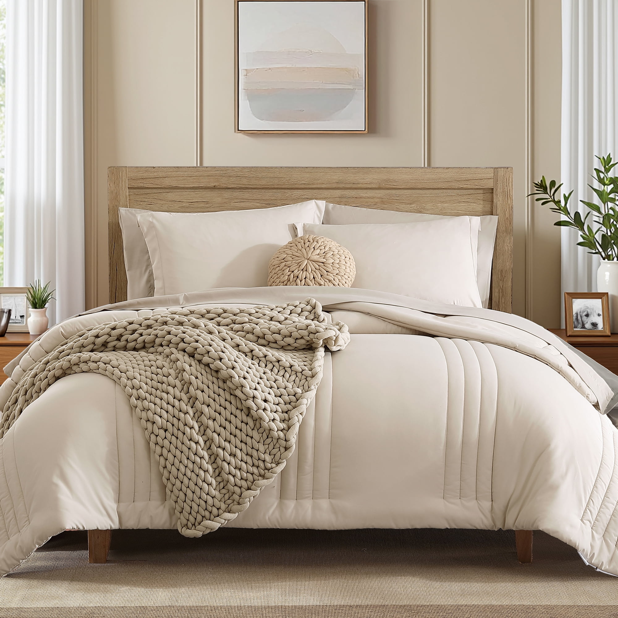 Amberspace Full Comforter Set - 7 Pieces Apricot Beige Bed in a Bag ...