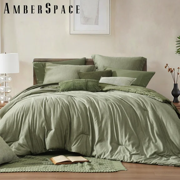 Amberspace 7-Piece Bed in a Bag Comforter Set with Sheets,Sage Green ...