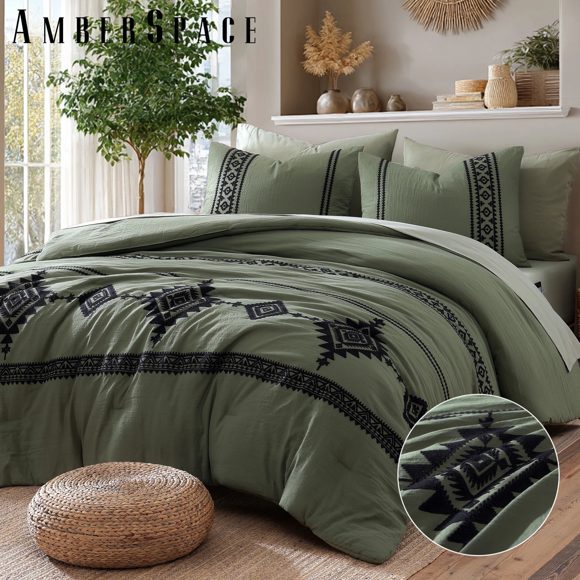 Amberspace Embroidery 7-piece Bed in a Bag Comforter Set with Sheets ...