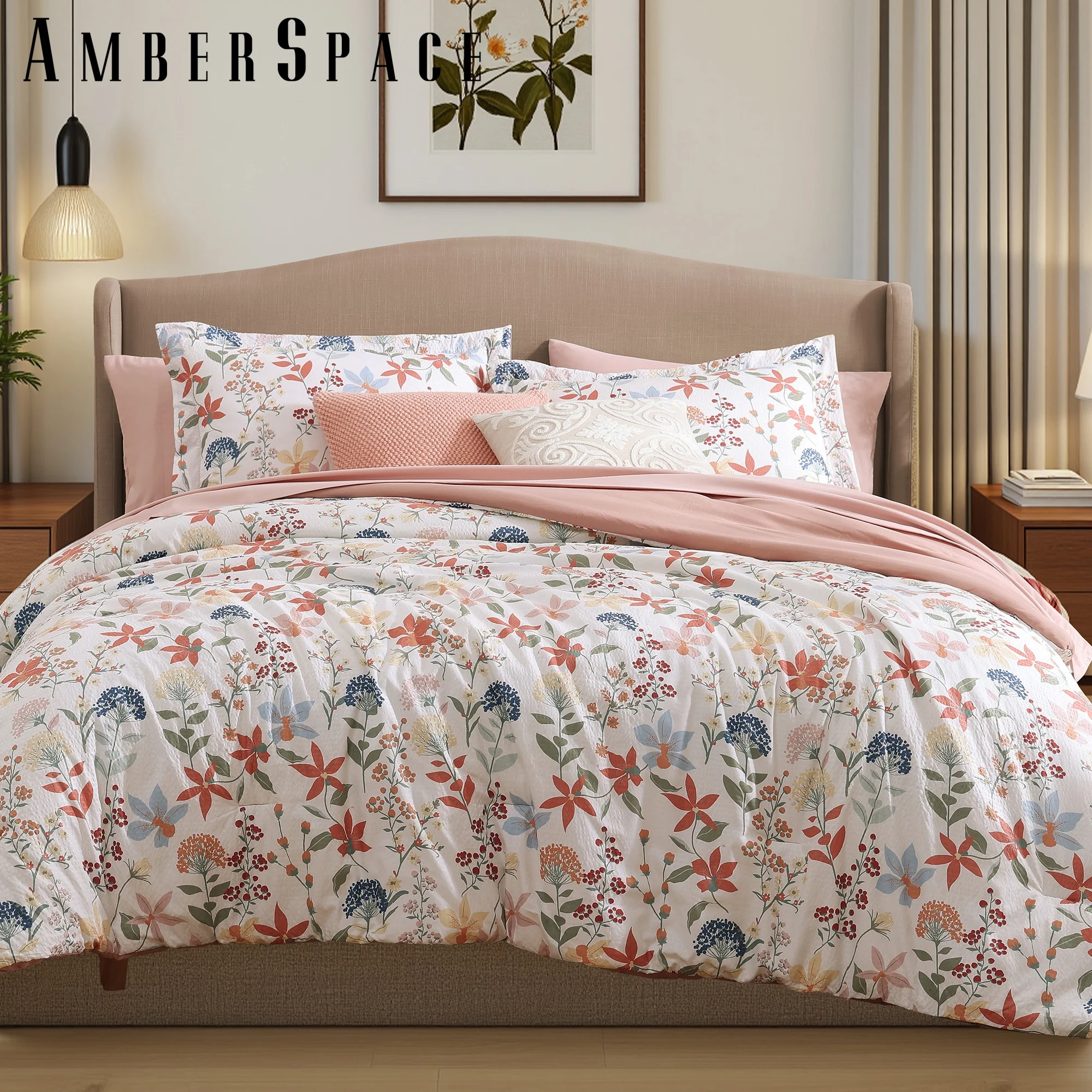 Amberspace Floral 7-piece Bed in a Bag Queen Comforter Set with Sheets ...
