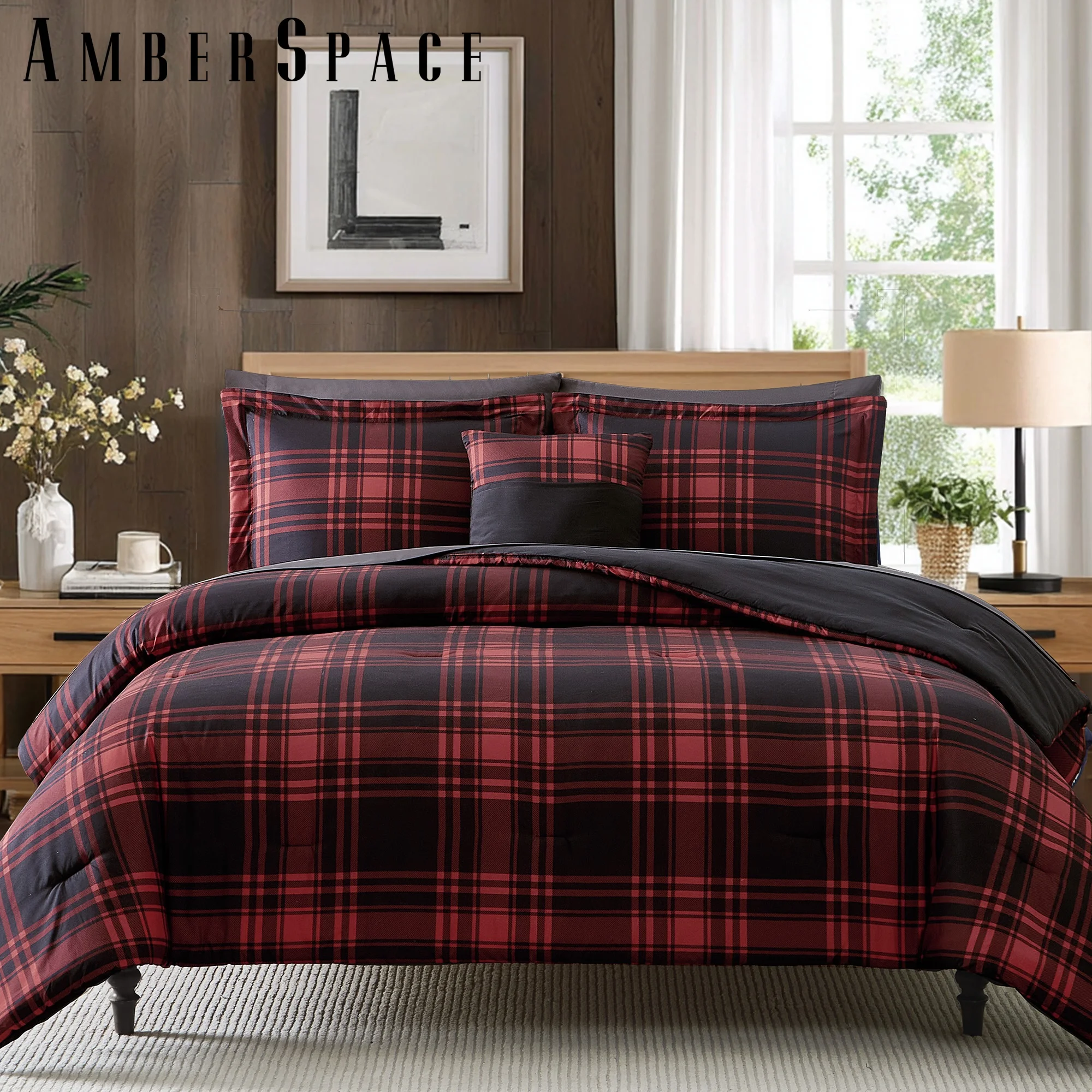 Amberspace Plaid Design 7-piece Bed in a Bag Comforter Set with Sheets ...