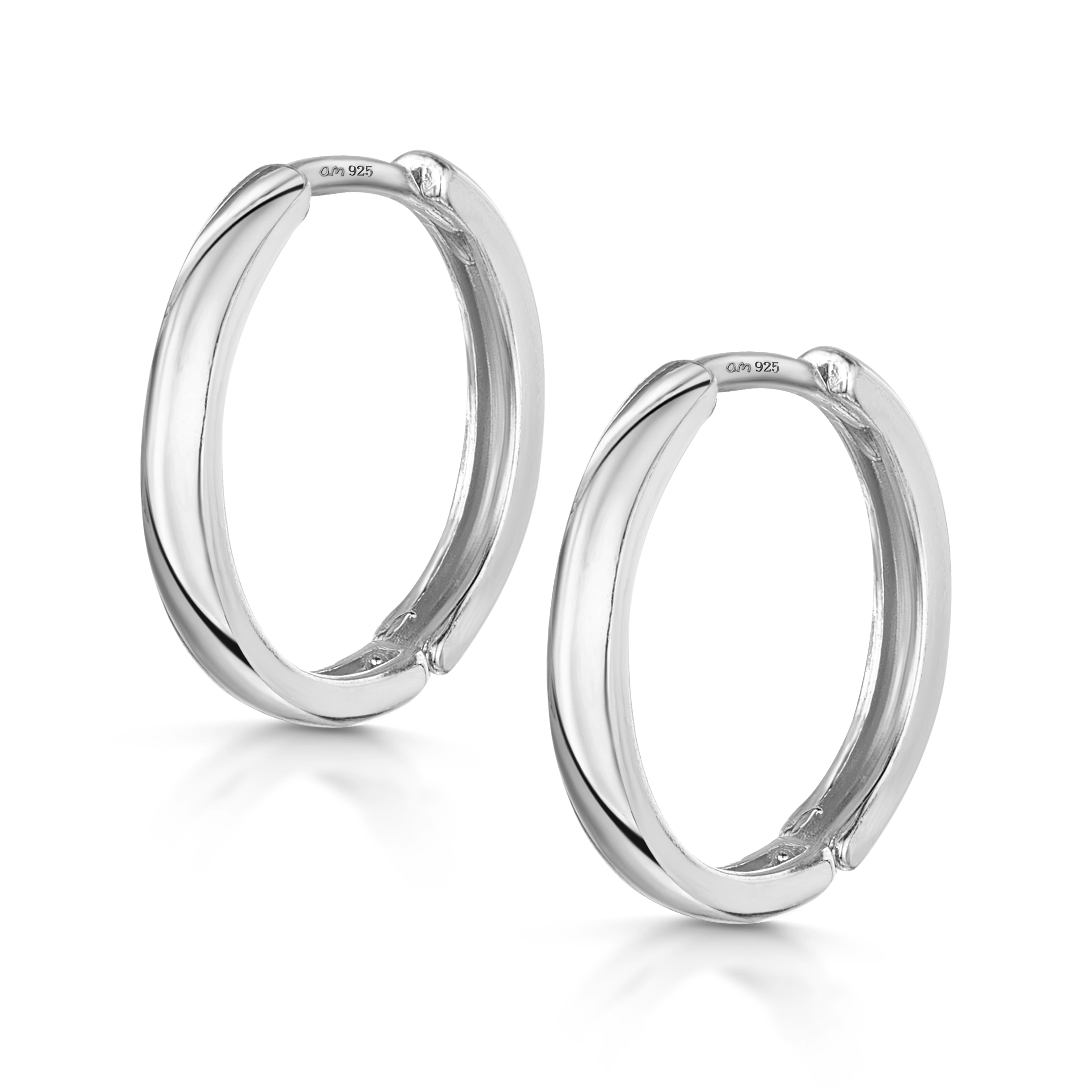 Amberta Fine 925 Sterling Silver Pair of Round Hinged Hoops - Sleeper ...