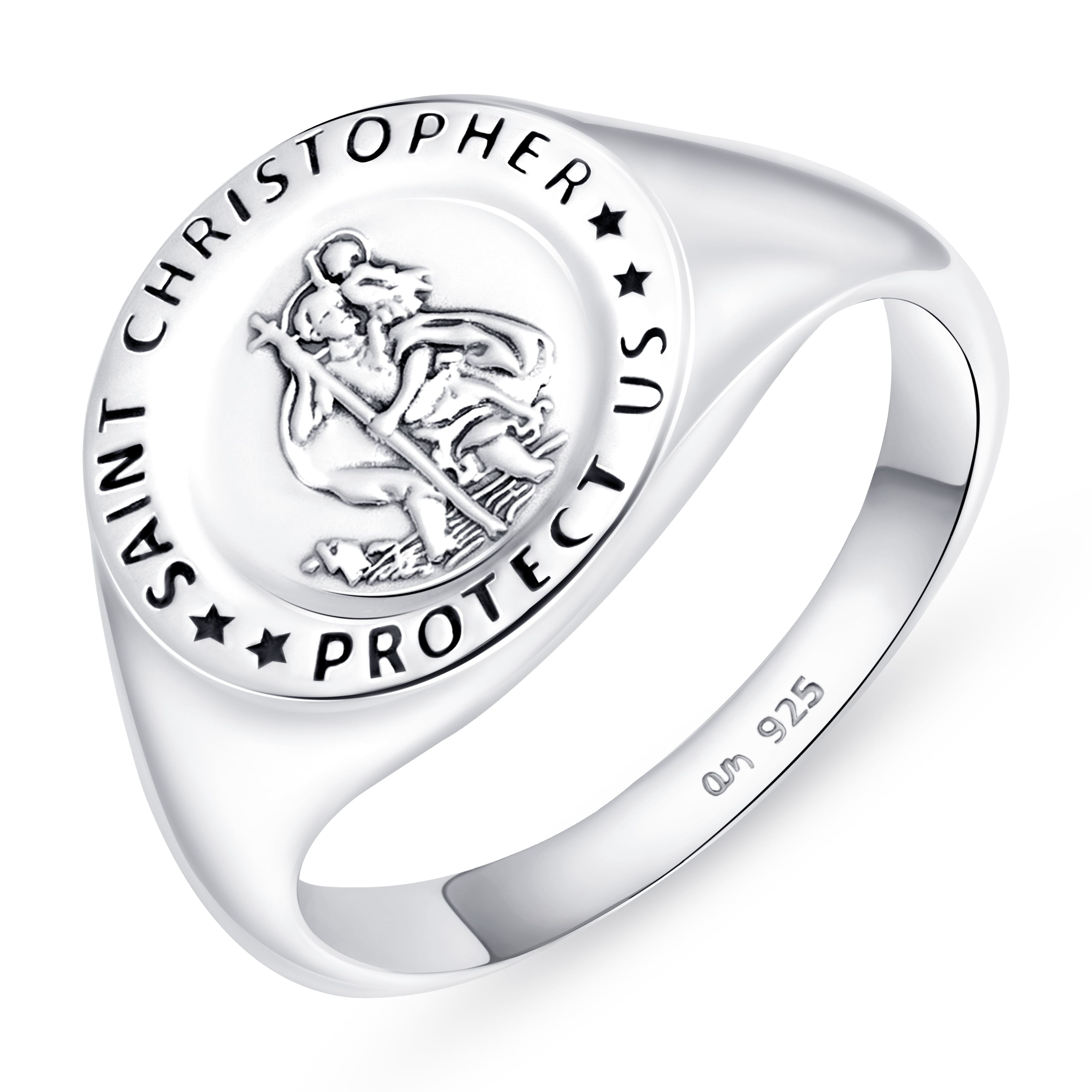 Amberta Solid 925 Sterling Silver Signet Ring for Men with Saint ...