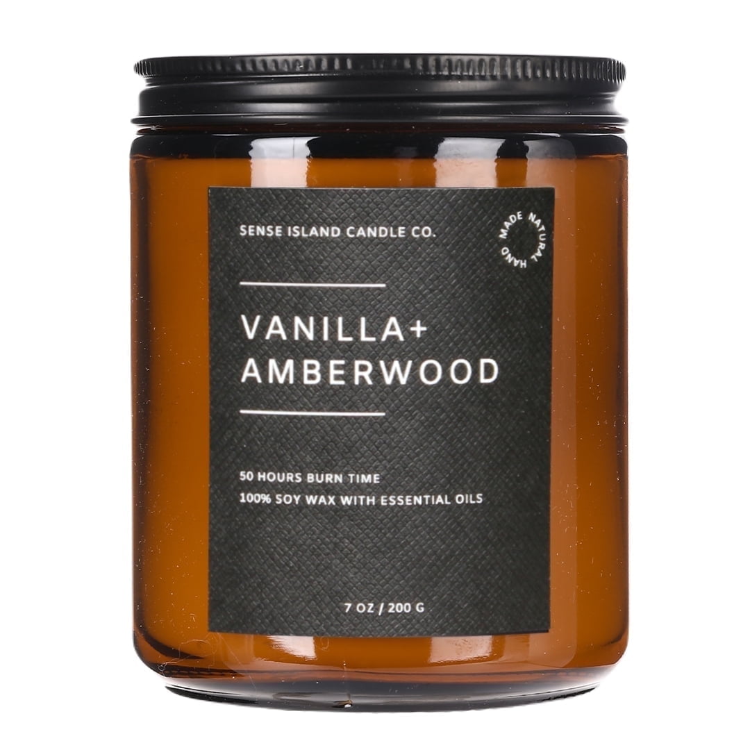Amberwood Vanilla Crackling Wood Wick Candle for Men, Strong Masculine Scent, 100% Soy, 50-Hour ...